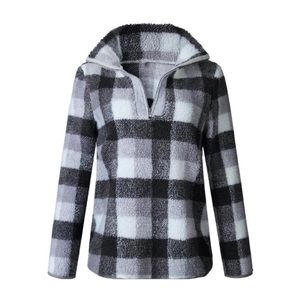 Tops | Gray Checkered Buffalo Fleece Half Zip Pullover | Poshmark